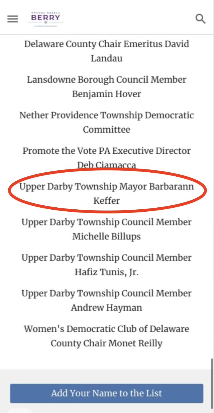 Delco Dem scrubs Keffer endorsement from website